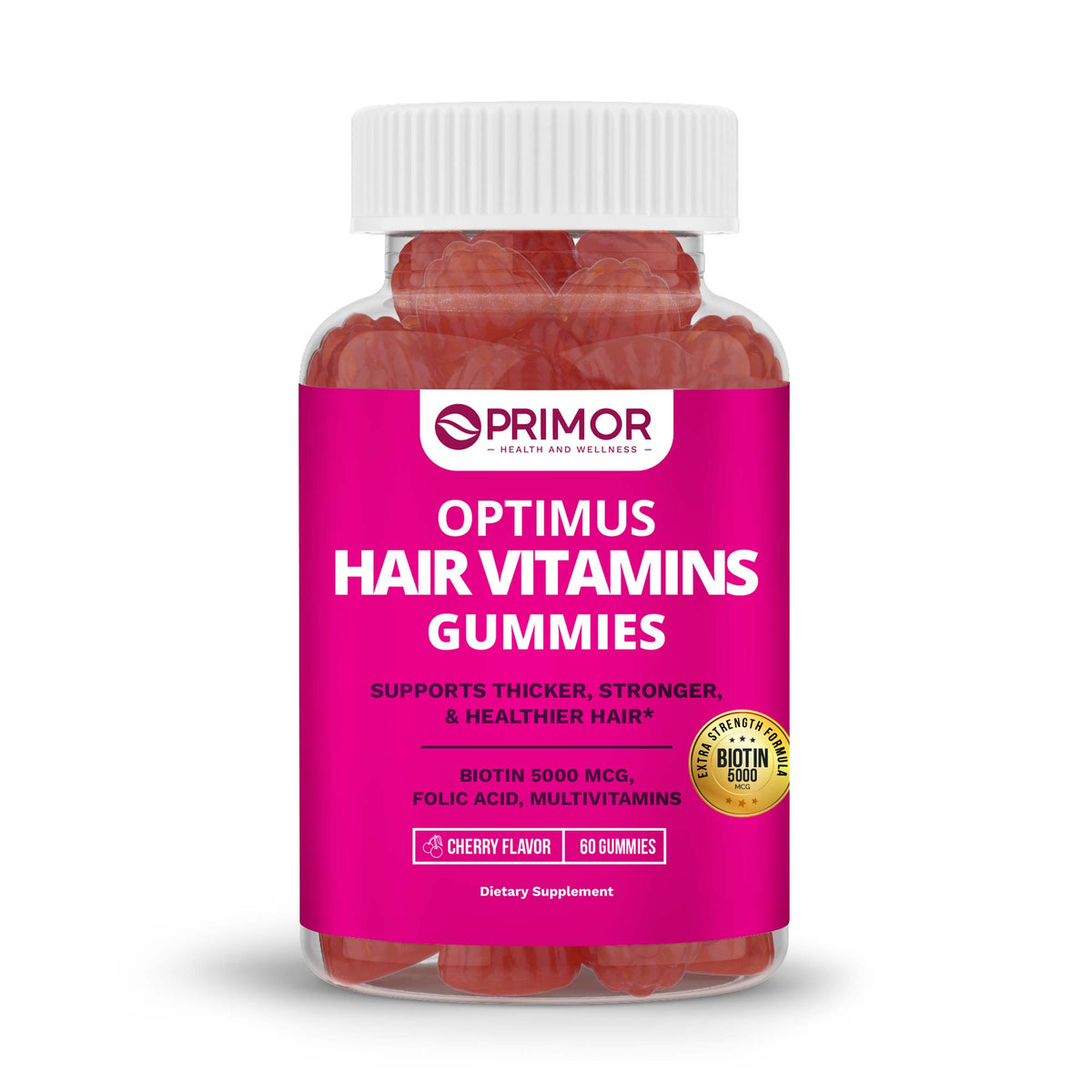 Optimus VITAMINS FOR HAIR Gummies, 5000 mcg Biotin – Cherry Flavor: Wi ...