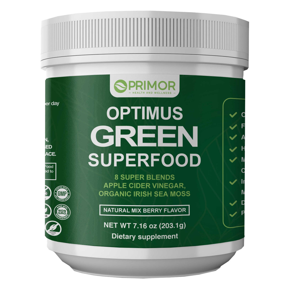 Optimus GREEN SUPER-FOOD - Organic Irish Moss + ACV Powder - 8 Blends ...